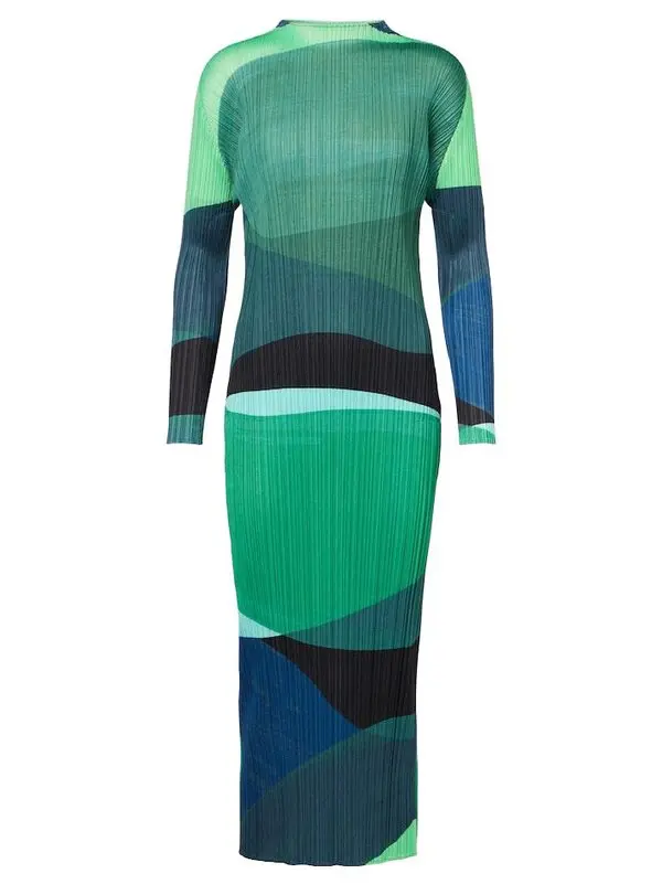 Issey Miyake Orbit Pleated Midi Dress - Green
