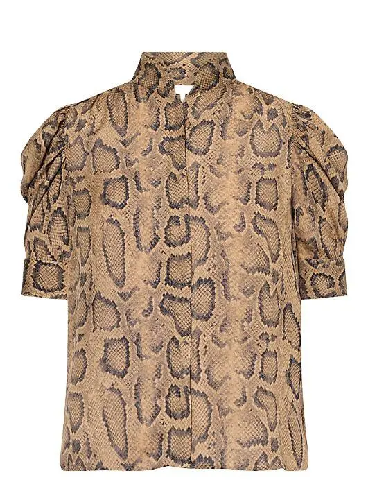FRAME The Gillian Snake-print Silk Top - Cocoa Python