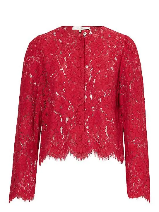 FRAME Scalloped-hem Lace Blouse - Deep Ruby