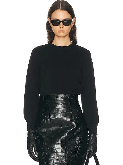 TOTEME Cropped Cotton Knit Sweater - Black