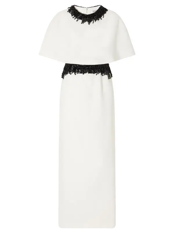 Simkhai Vantrel Cape-effect Bead-embellished Cady Gown - Neutrals