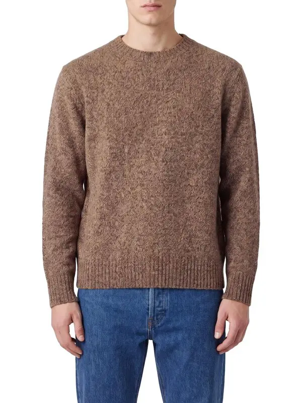 Soft Goat Cashmere And Silk Blend Crewneck Sweater With Ribbed Trims - Brown