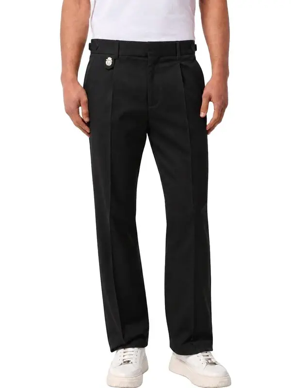 BILLIONAIRE Slim Fit Gabardine Chino Trousers With Mid-rise Waist - Midnight