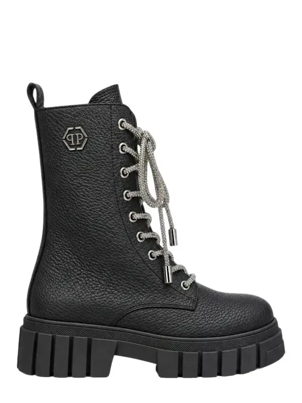 Philipp Plein Crystal-embellished Leather Boots - Black