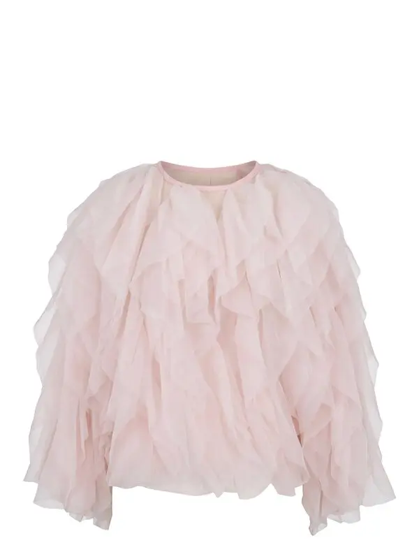 MODENAIRE Sheer Tiered Ruffle Blouse - Pink