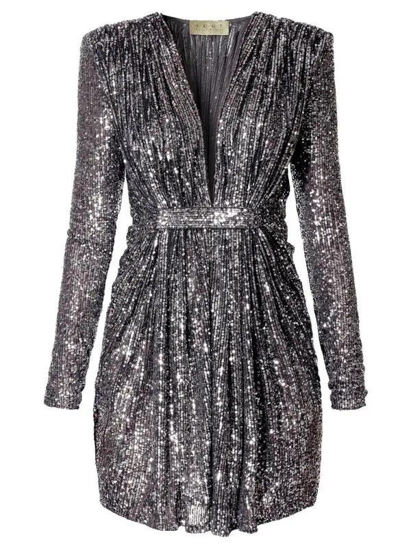 AGGI BY HALEWSKI Roxie Diamond Mini Sequin Dress - Silver