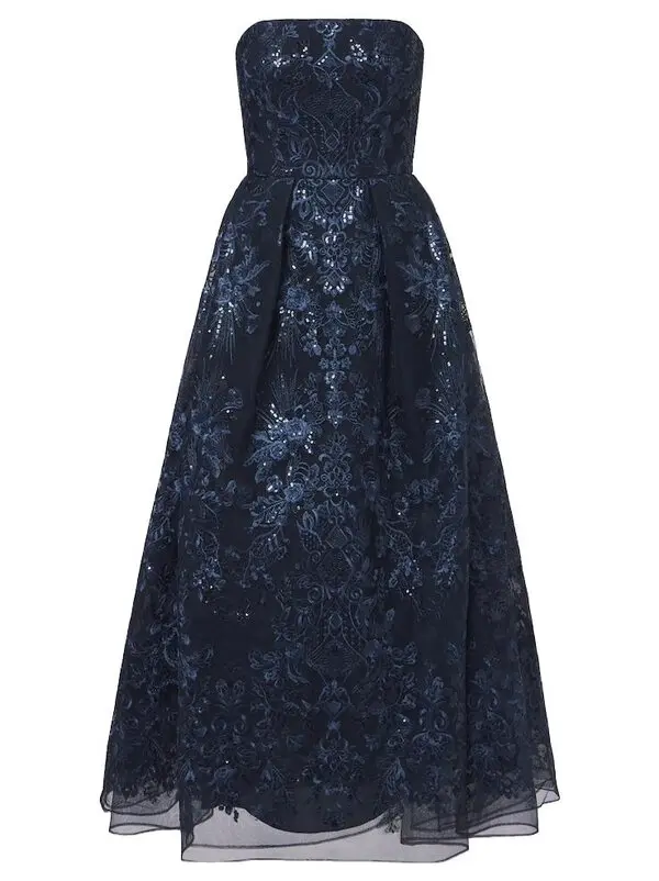 Elie Saab Sequined Lace Bustier Gown - Blue