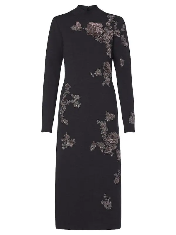 Oscar De La Renta Beaded Wool-blend Sweater Dress - Grey