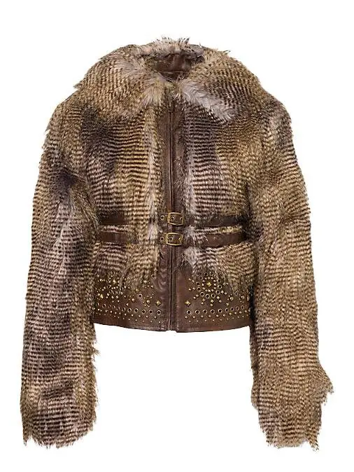 JADED LONDON Imber Studded Faux-fur And Faux Leather Jacket - Multi