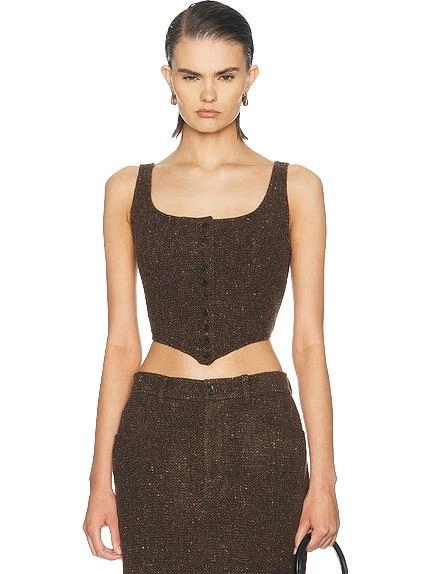 Ralph Lauren Textured Tweed Sleeveless Blouse - Brown Multi
