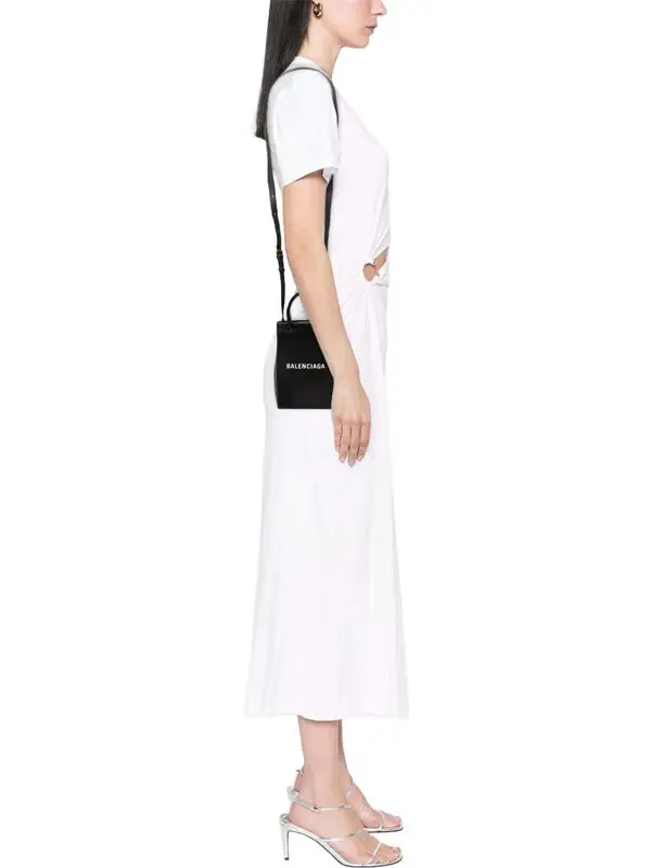 Balenciaga 2018-2026 Mini Calfskin Logo Shopping Phone Holder Satchel - Black