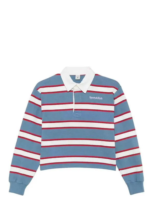 Sporty & Rich Blondie Striped Long-sleeve Polo Shirt - Blue