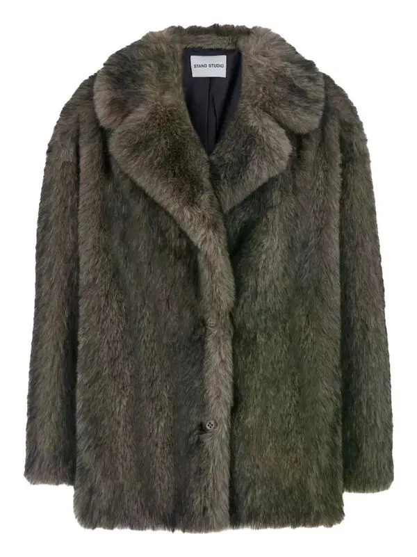 STAND STUDIO Angelika Faux-fur Notched-lapels Coat - Brown