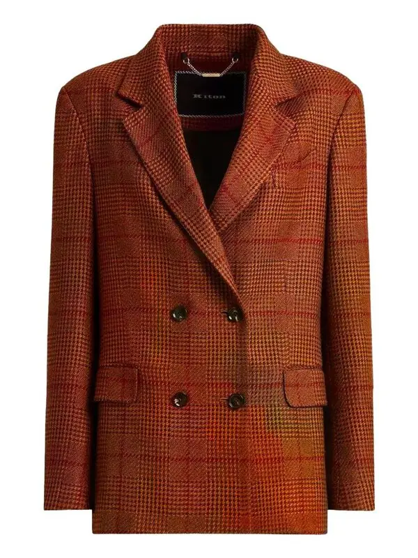 Kiton Double-breasted Check Jacket - Red