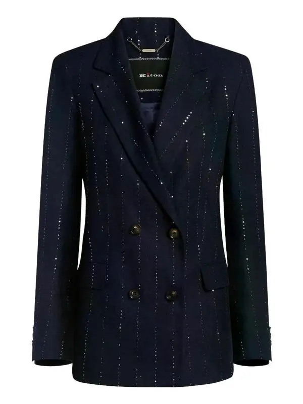 Kiton Double-breasted Sequin-embellished Blazer - Blue