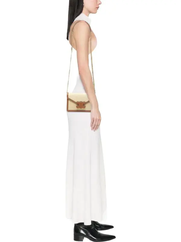 Celine 2022 Canvas And Calfskin Cuir Triomphe Margo Wallet On Chain Crossbody Bag - Neutrals