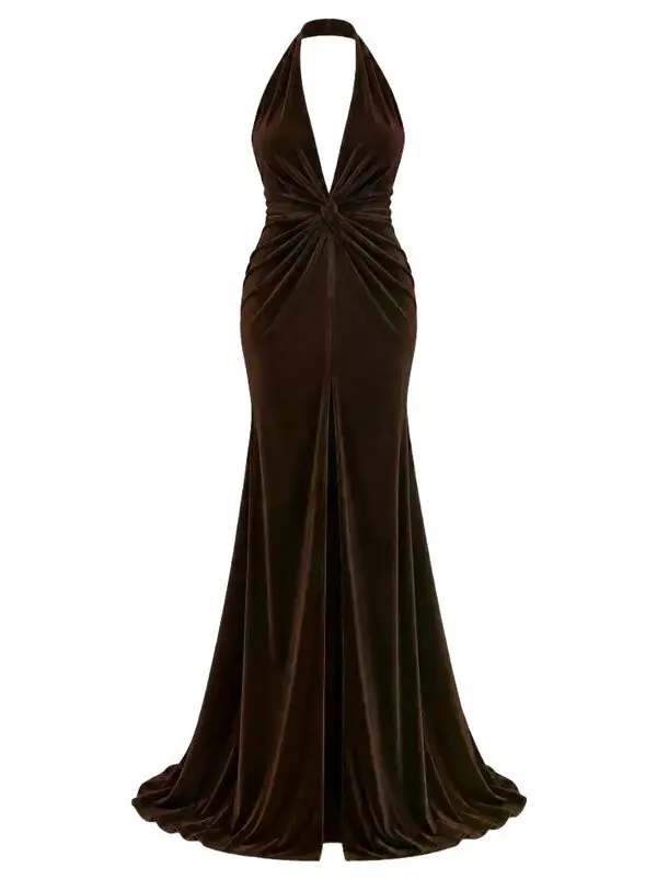 ROSERRY Sienna Twisted Halterneck Maxi Dress - Brown