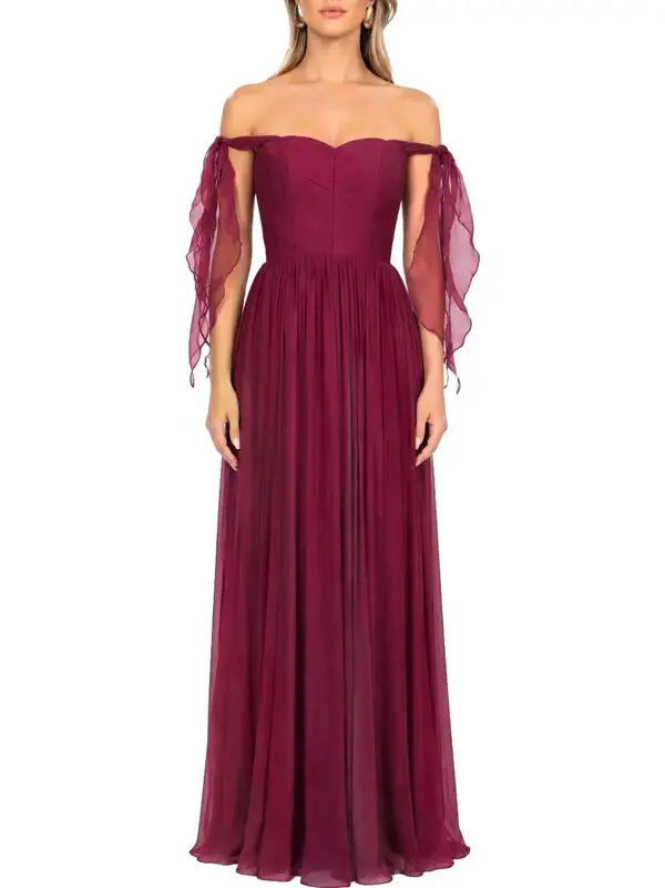 ROSERRY Off-shoulder Lace-up Maxi Dress - Red