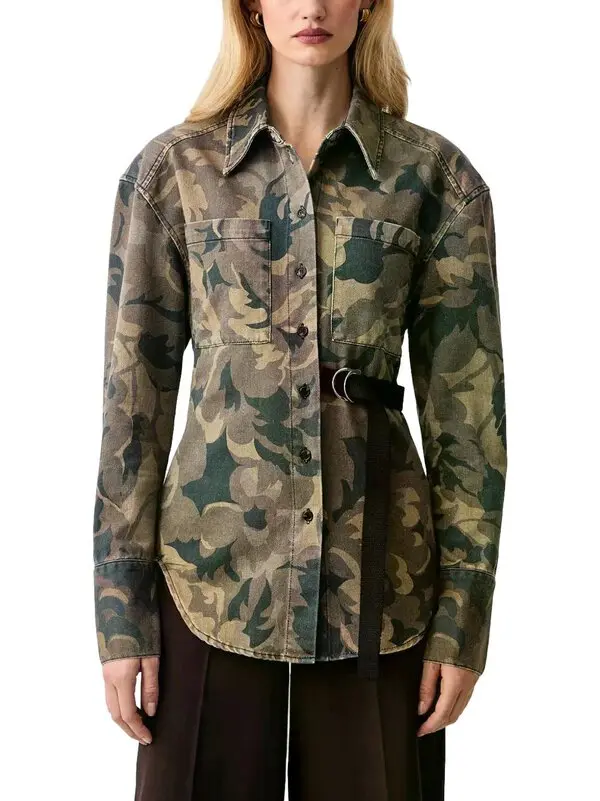 Pinko Camouflage-print Belted Shirt - Brown