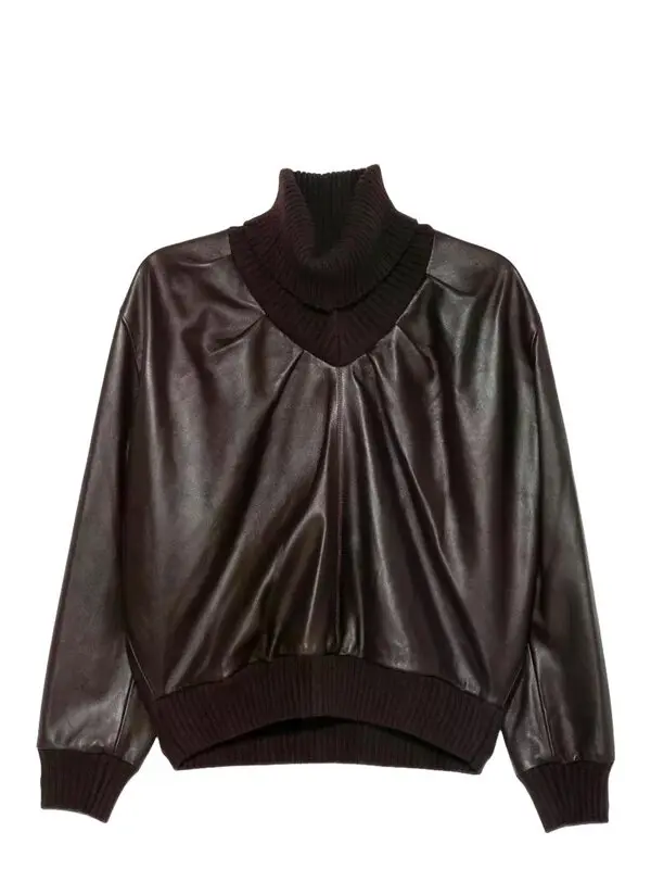 Victoria Beckham Knitted-collar Leather Top - Brown