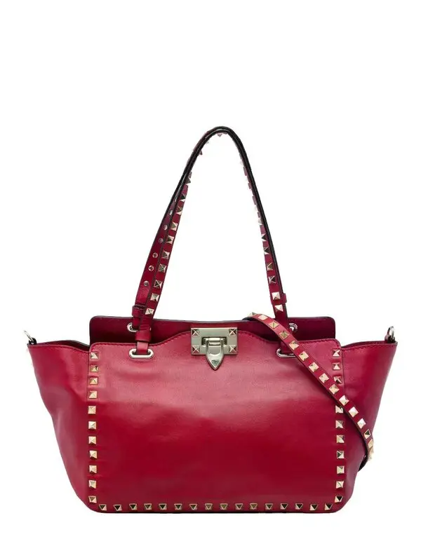 Valentino Garavani 2000-2017 Small Leather Rockstud Trapeze Satchel - Red