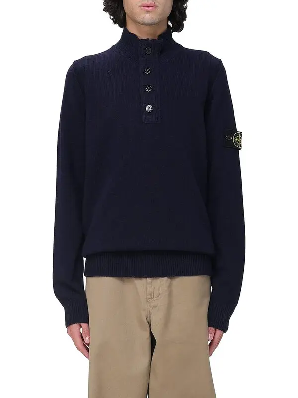 Stone Island Virgin Wool Turtleneck Sweater With Compass Logo Patch - Blue