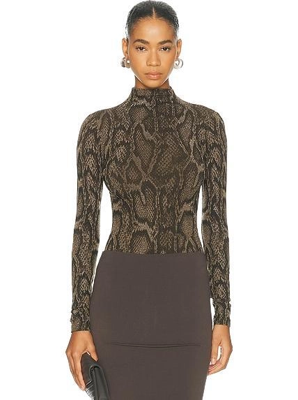 Wolford Shimmering Python String Bodysuit - Olive Python