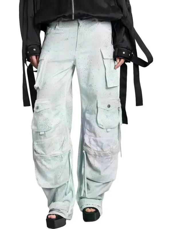 Attico Crystal-embellished Cargo-pocket Jeans - Blue