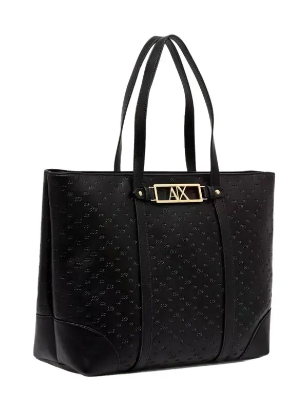 Armani Exchange Monogram-embossed Logo-plaque Tote Bag - Black