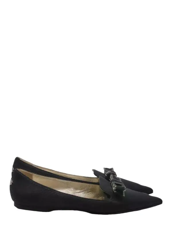 JIMMY CHOO Snakeskin-embossed Bow Ballet Flats - Black