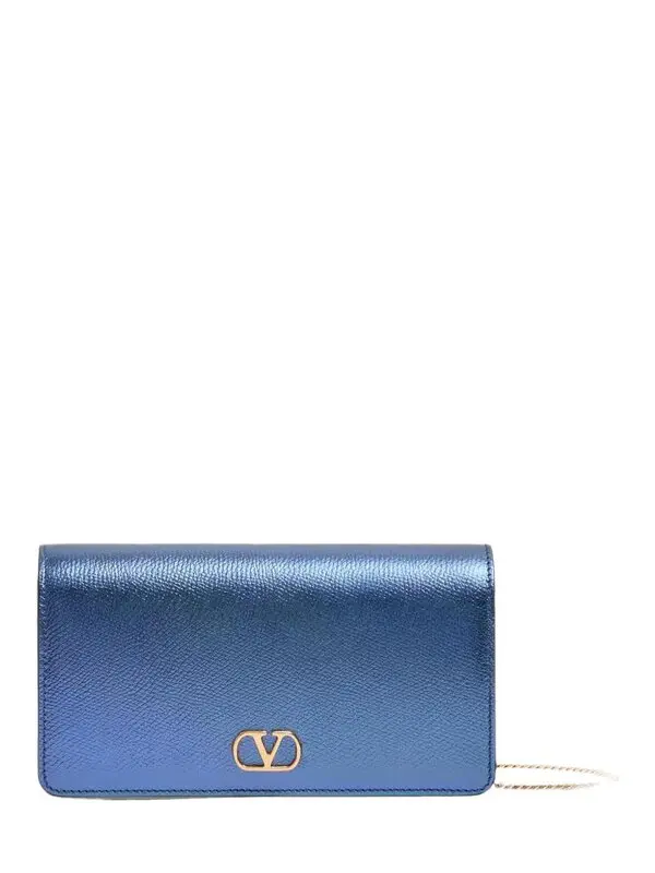 Valentino Garavani Vlogo Signature Mini Shoulder Bag In Grainy Calfskin - Blue