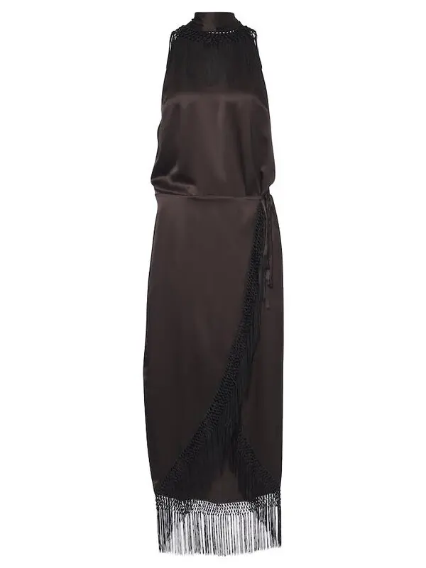 SIR. Lula Fringed Asymmetric Silk Maxi Dress - Brown