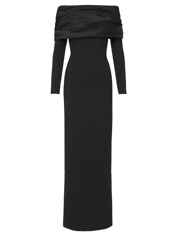 Solace London Bradshaw Off-shoulder Crepe And Satin Gown - Black