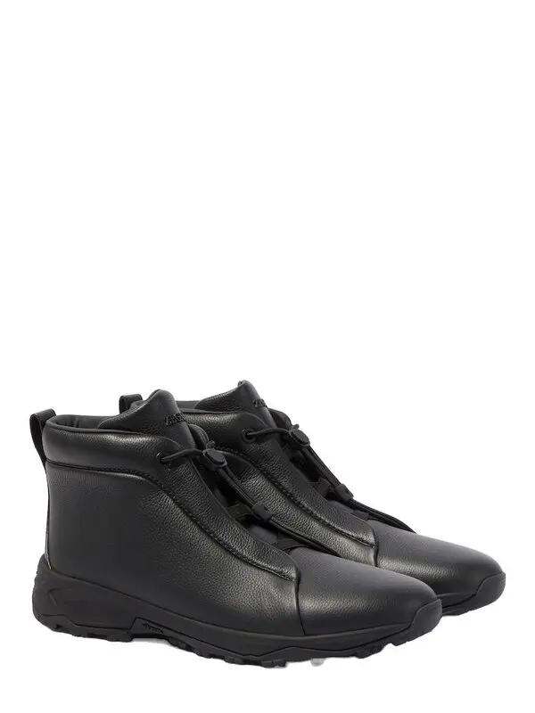 Zegna Triple Stitch Leather High-top Sneakers - Black
