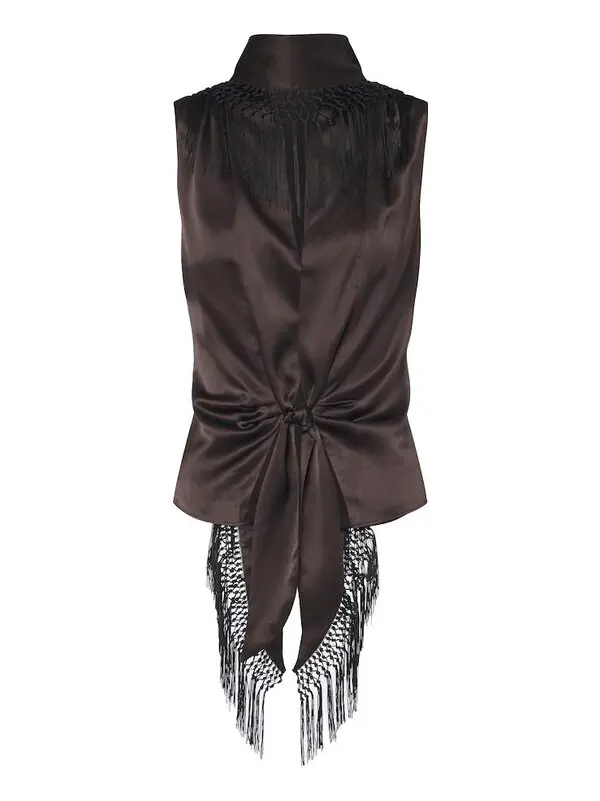 SIR. Lula Fringed Scarf-detail Silk Top - Brown