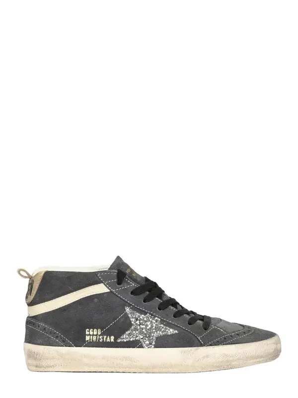 GOLDEN GOOSE Mid-star Leather And Cotton Sneakers With Glitter Details - Blue