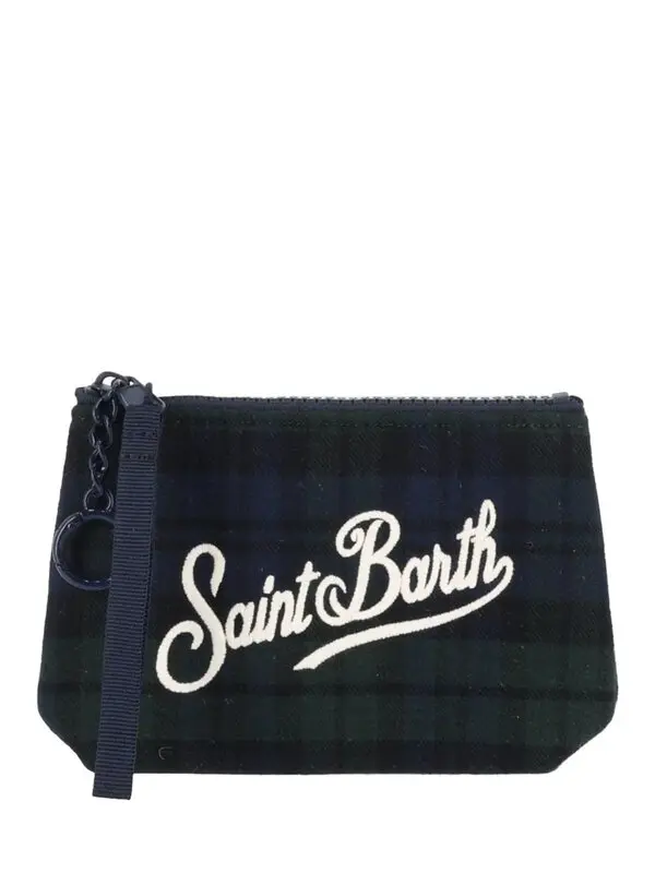 MC2 SAINT BARTH Aline Tartan Wool-blend Mini Handbag With Logo - Blue