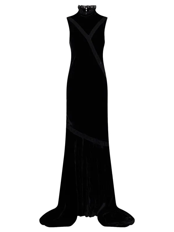 ANN DEMEULEMEESTER Lace-trimmed Velvet Gown - Black