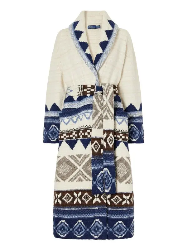 Polo Ralph Lauren Belted Intarsia-knit Wool Cardigan - Multi
