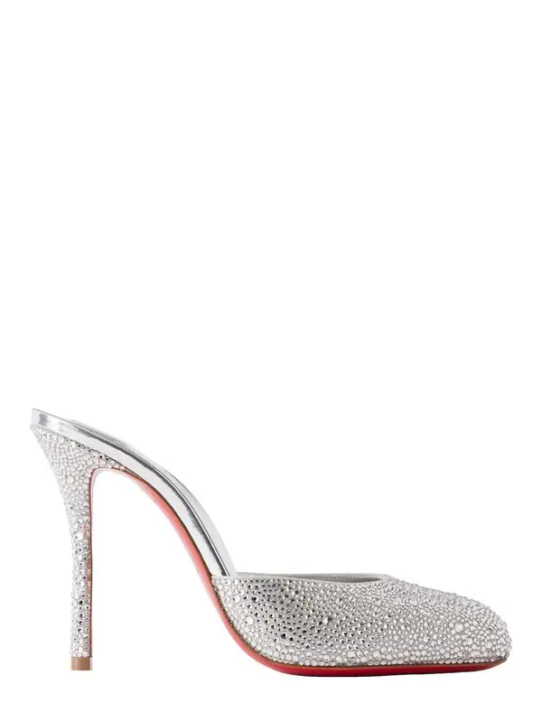 CHRISTIAN LOUBOUTIN Dolly 100 Crystal-embellished Metallic Leather Mules - Silver