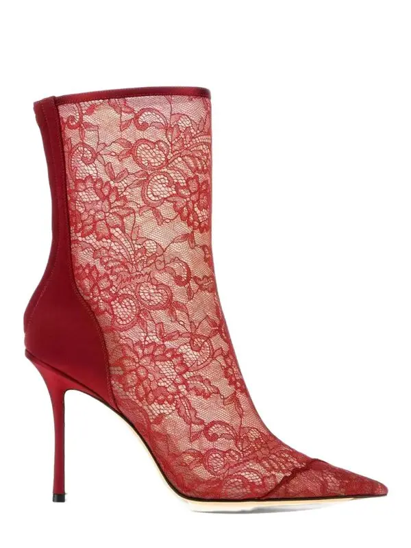 JIMMY CHOO Faiz Lace Ankle Boots - Red