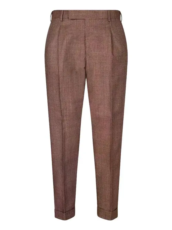 PT TORINO Pleated Micro-check Trousers - Brown