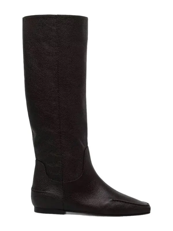 POLLINI Leather Square-toe Boots - Black