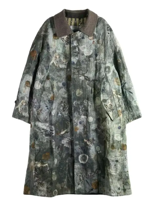 ZIGGY CHEN Abstract-print Contrast-collar Coat - Grey