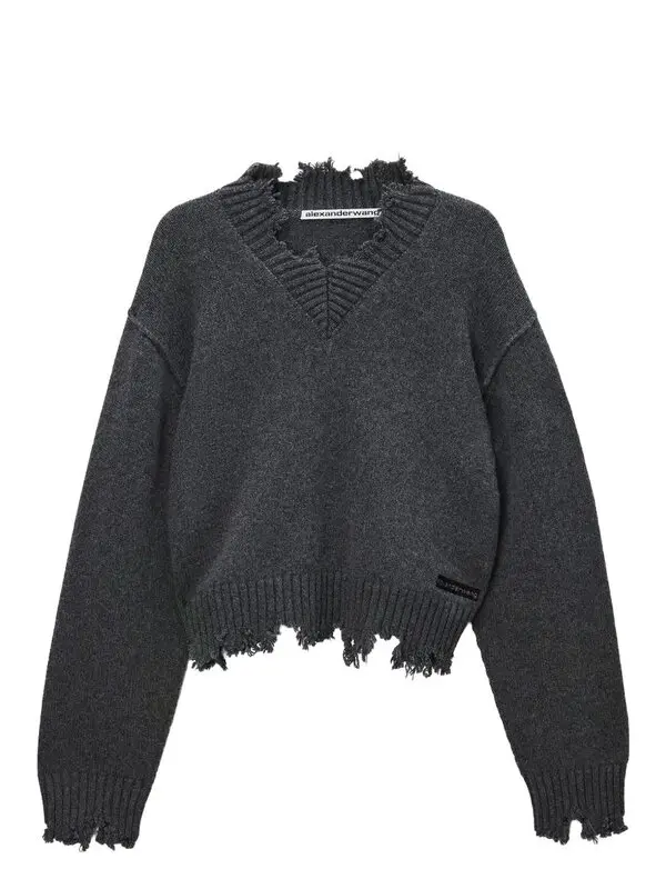 Alexander Wang Grunge Cropped V-neck Pullover - Grey