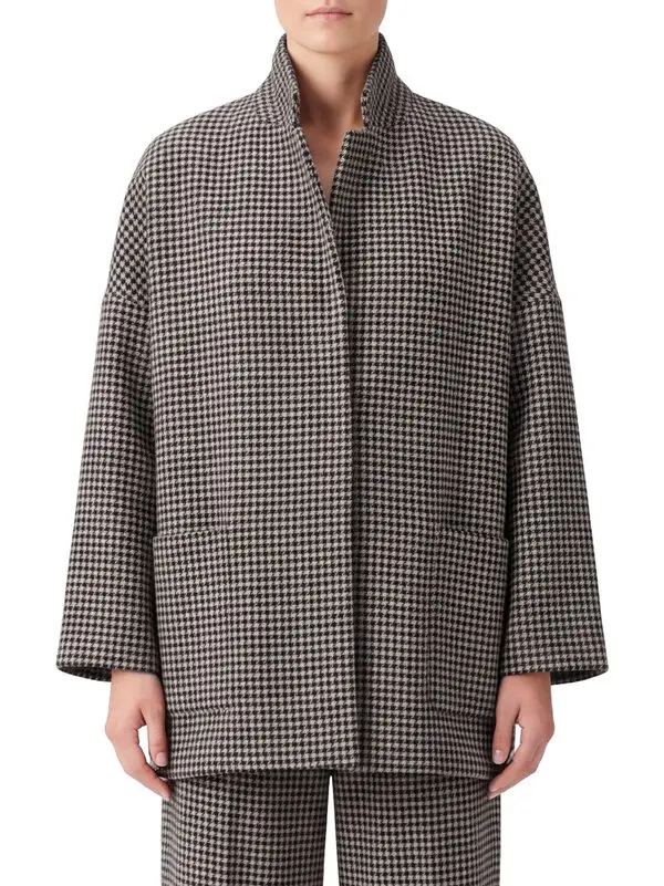 DANIELA GREGIS Houndstooth Wool Single-breasted Short Coat - Black