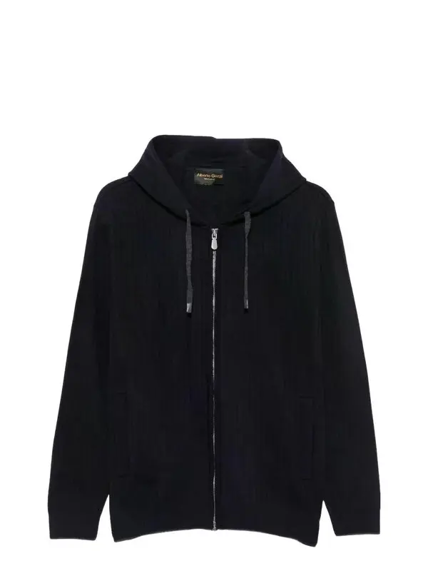 ALBERTO GOZZI Ribbed-knit Zip-up Hoodie - Blue