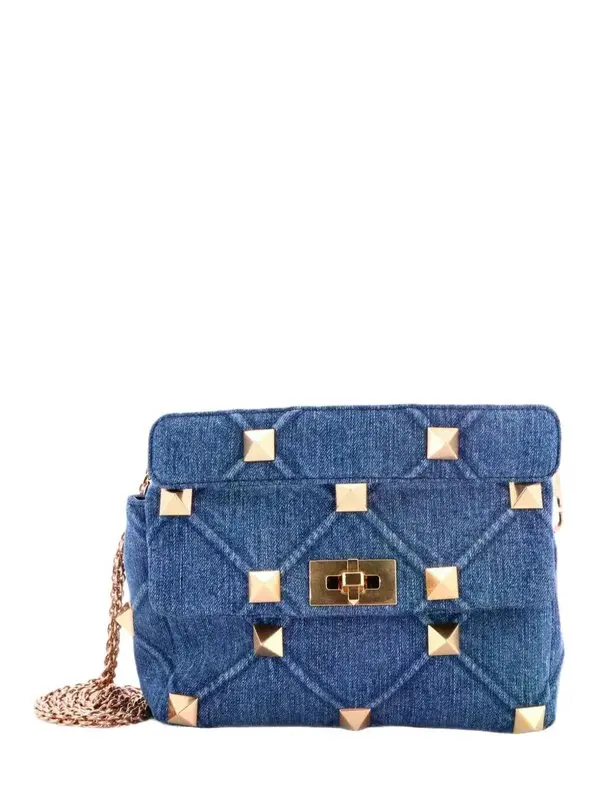 Valentino Garavani Roman Stud Flap Bag Quilted Denim Medium Shoulder Bag - Blue