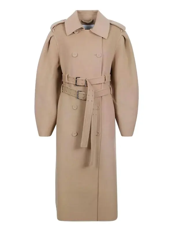 GANNI Coat In Wool Cashmere - Neutrals