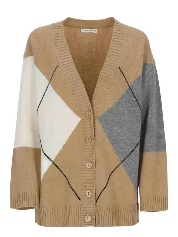 KANGRA Argyle-intarsia V-neck Cardigan - Neutrals